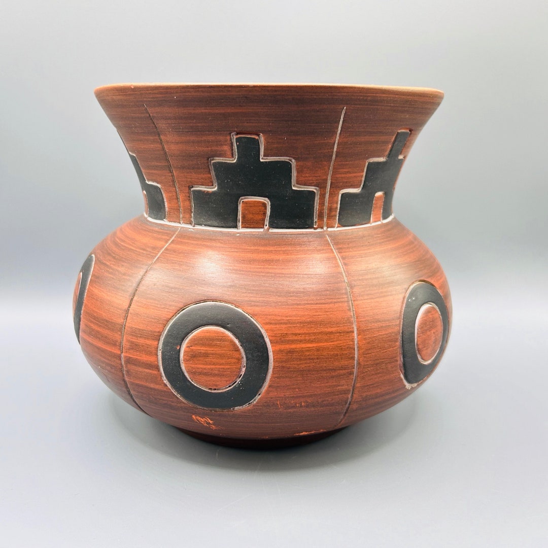 Armando De Mexico Signed Aztec Vase | Brown and Black | Glazed Interior ...