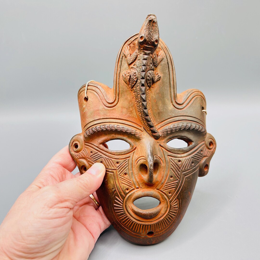 Terracotta Clay Mask With Alligator Motif | Primitive | Handcrafted ...