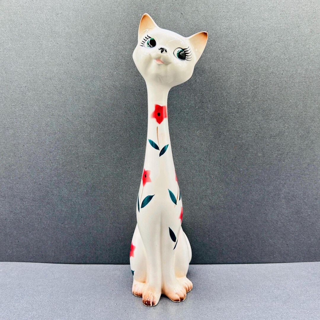1960s Big-eyed Long Neck Cat | Hand-painted Kitsch From Japan ...