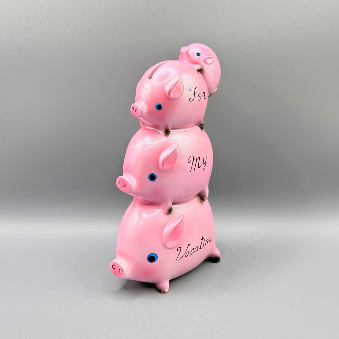 Whimsical STACK OF PIGS Piggy Bank Saving for Vacation Vintage ...