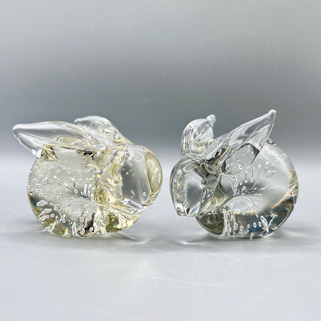 Adorable Pair of Vintage Clear Glass Bunny Rabbits Paperweight ...