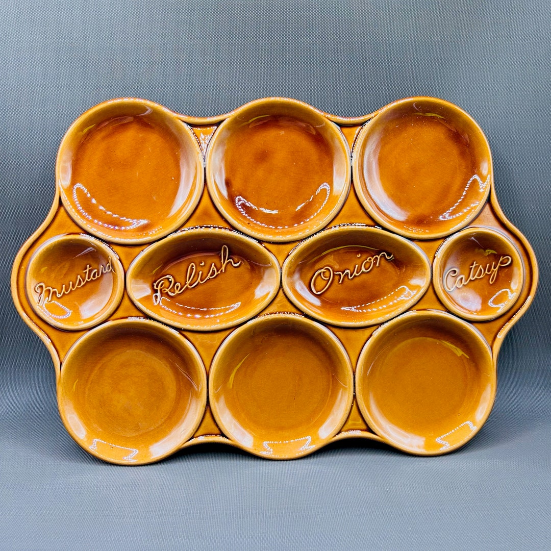 1960s Hamburger Server Dish | Retro BBQ Platter With Condiment Center ...