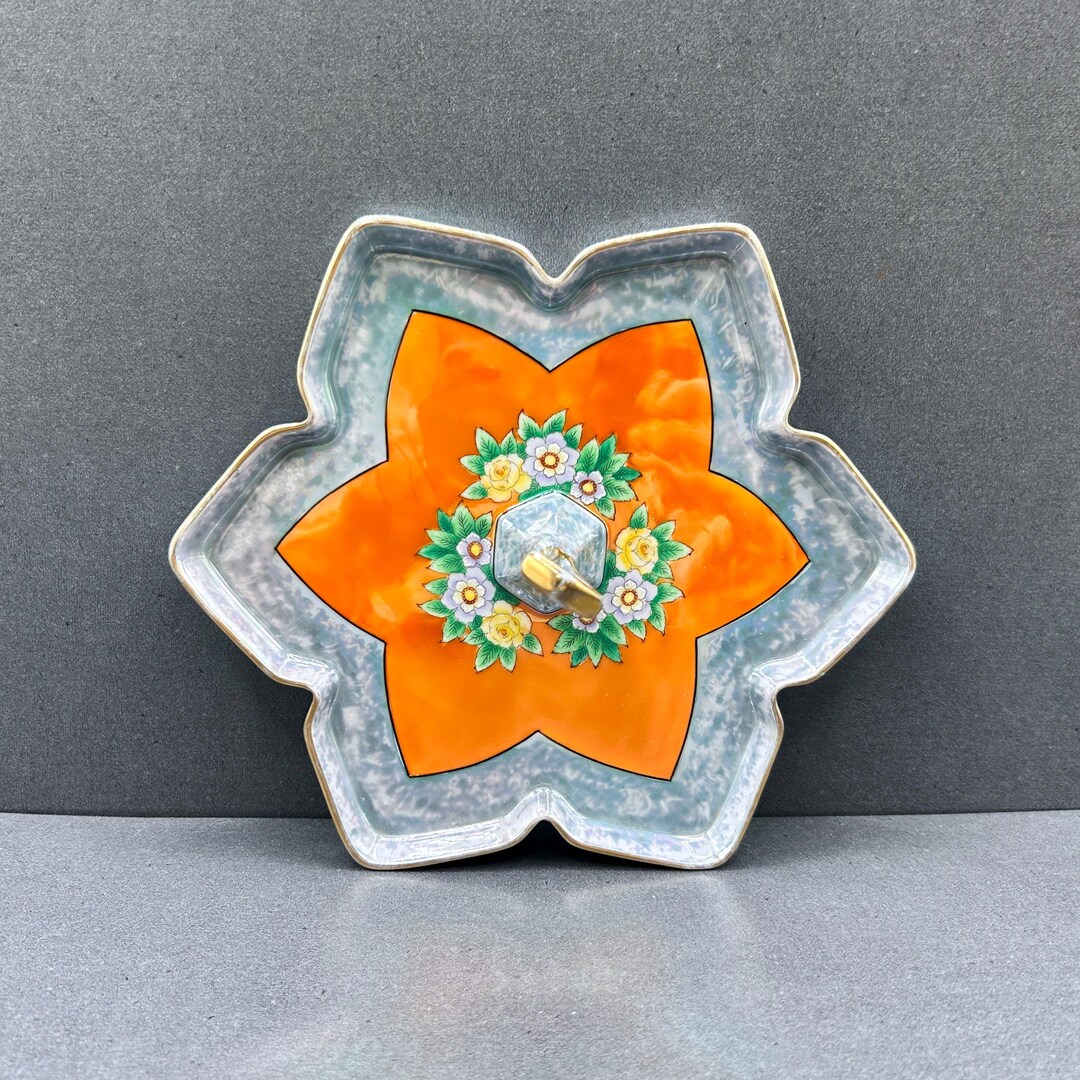 Rare Vintage Noritake Orange and Blue Lusterware Star-shaped Tidbit ...
