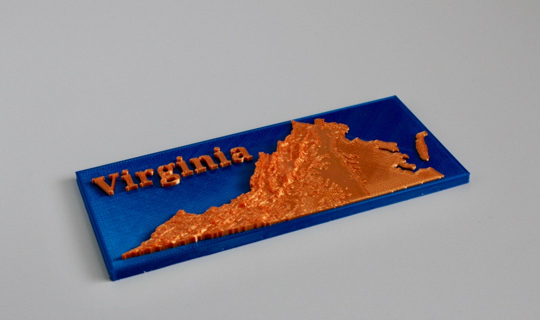 Virginia State 3D Printed Topographic Map Model College University Gift ...