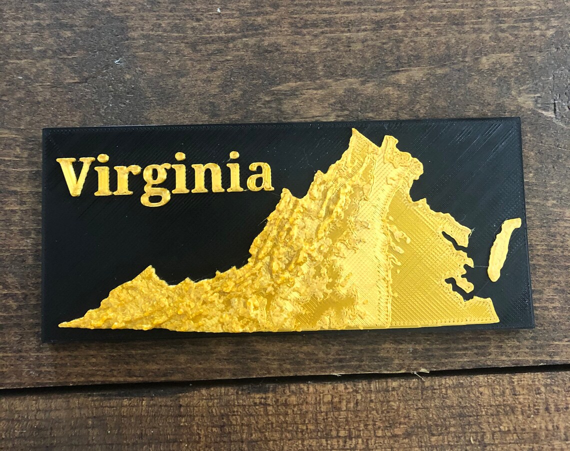 Virginia State 3D Printed Topographic Map Model College - Etsy