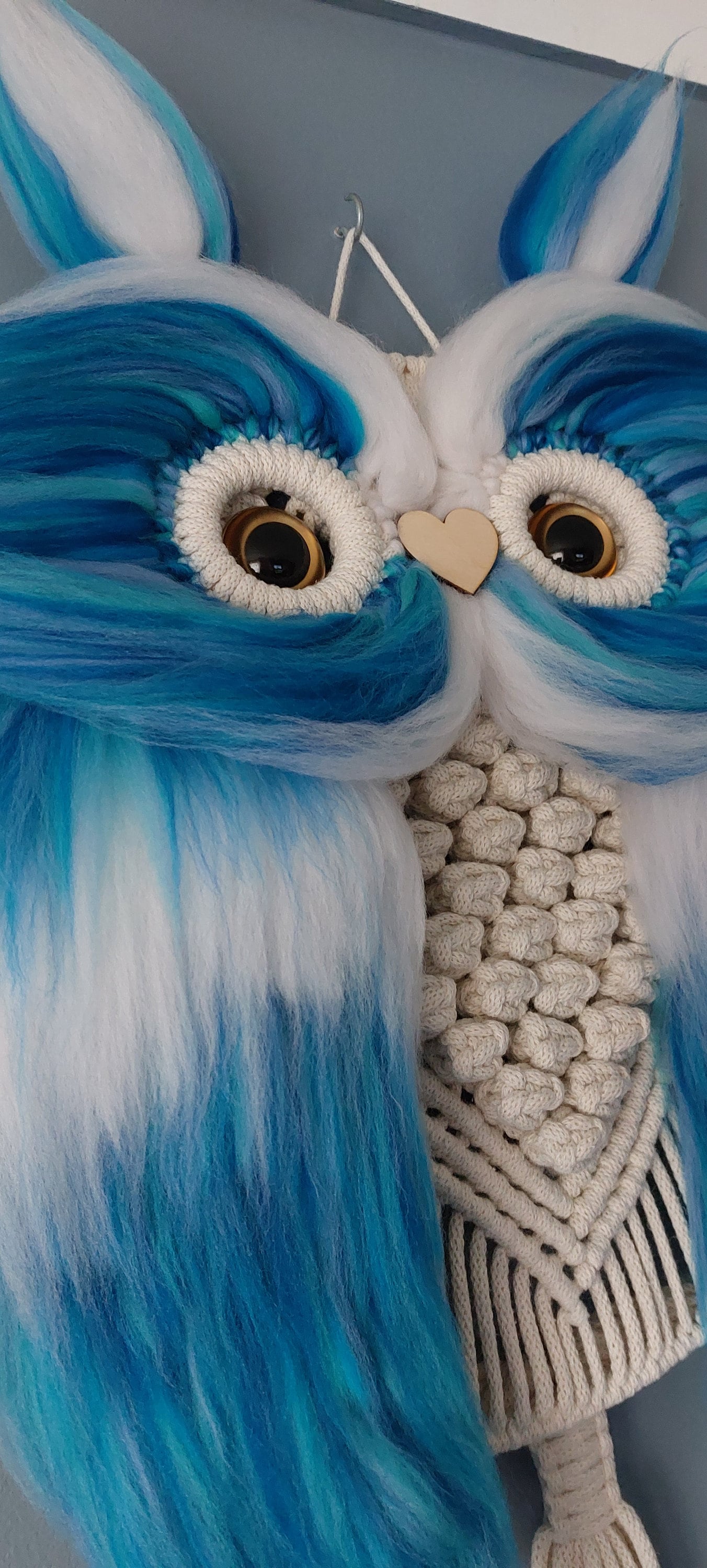 XL Fluffy Blue Macrame Owl Cute and Unique Handmade Wall Decoration - Etsy