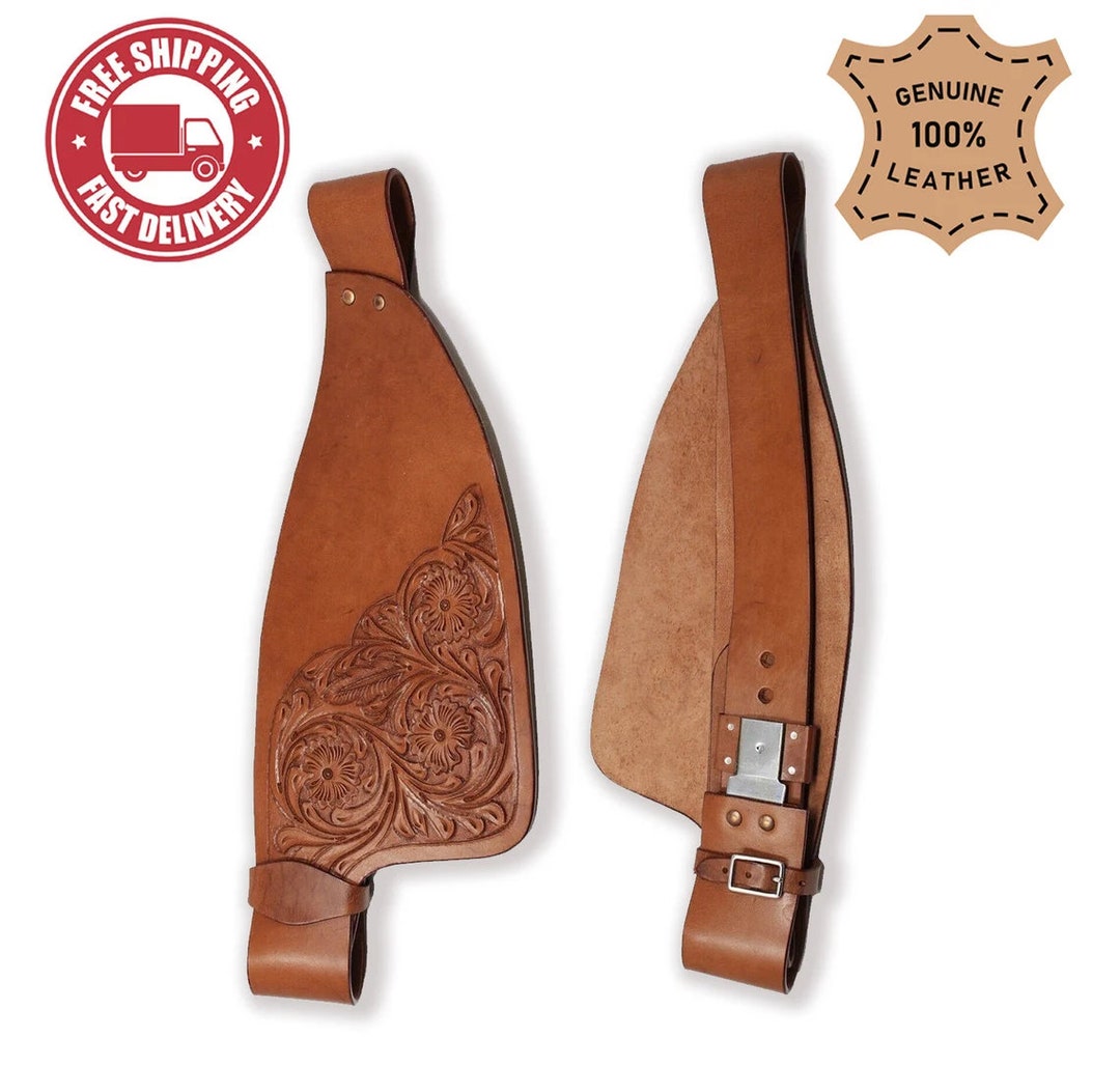 Hand-carved Floral Tooled Brown Leather Western Saddle Fender Set in ...