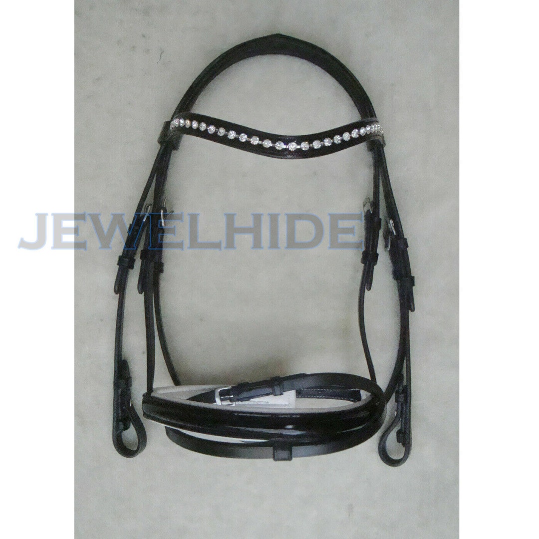 Premium Patent Leather English Noseband Horse Bridle With Soft White ...