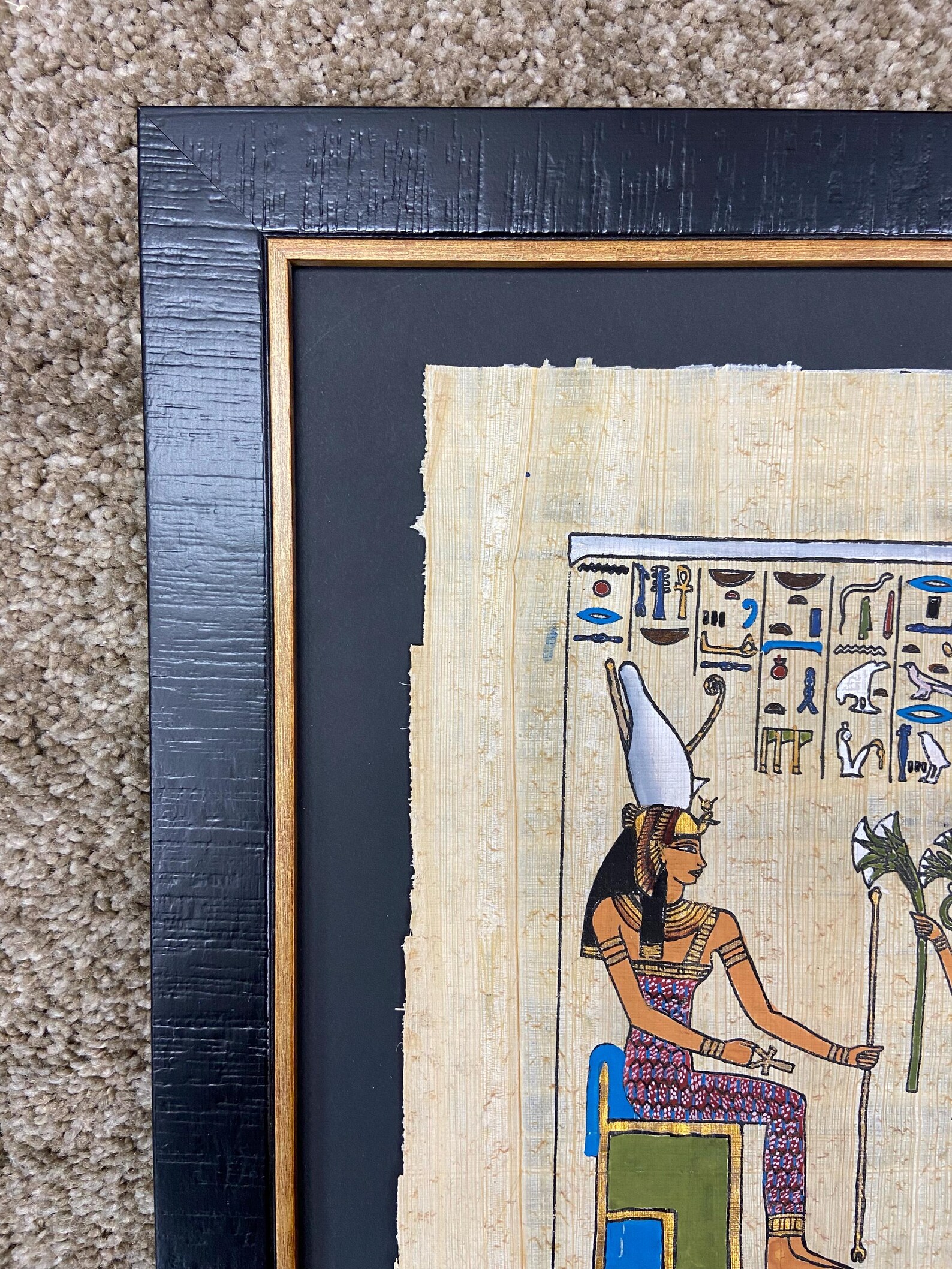 Queen Nefertari Offering Flowers Egyptian Papyrus, Framed Hand-painted ...