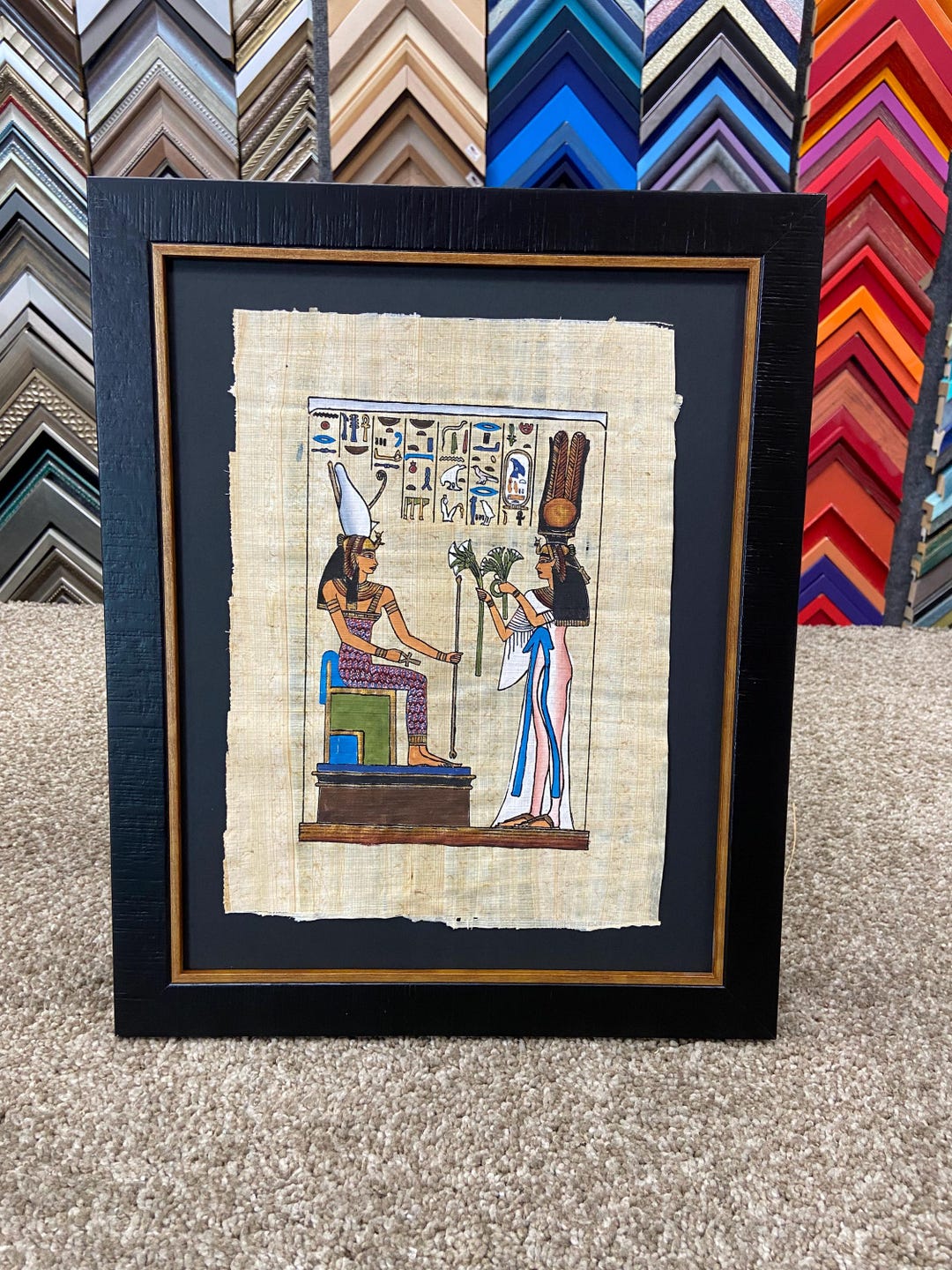 Queen Nefertari Offering Flowers Egyptian Papyrus, Framed Hand-painted ...