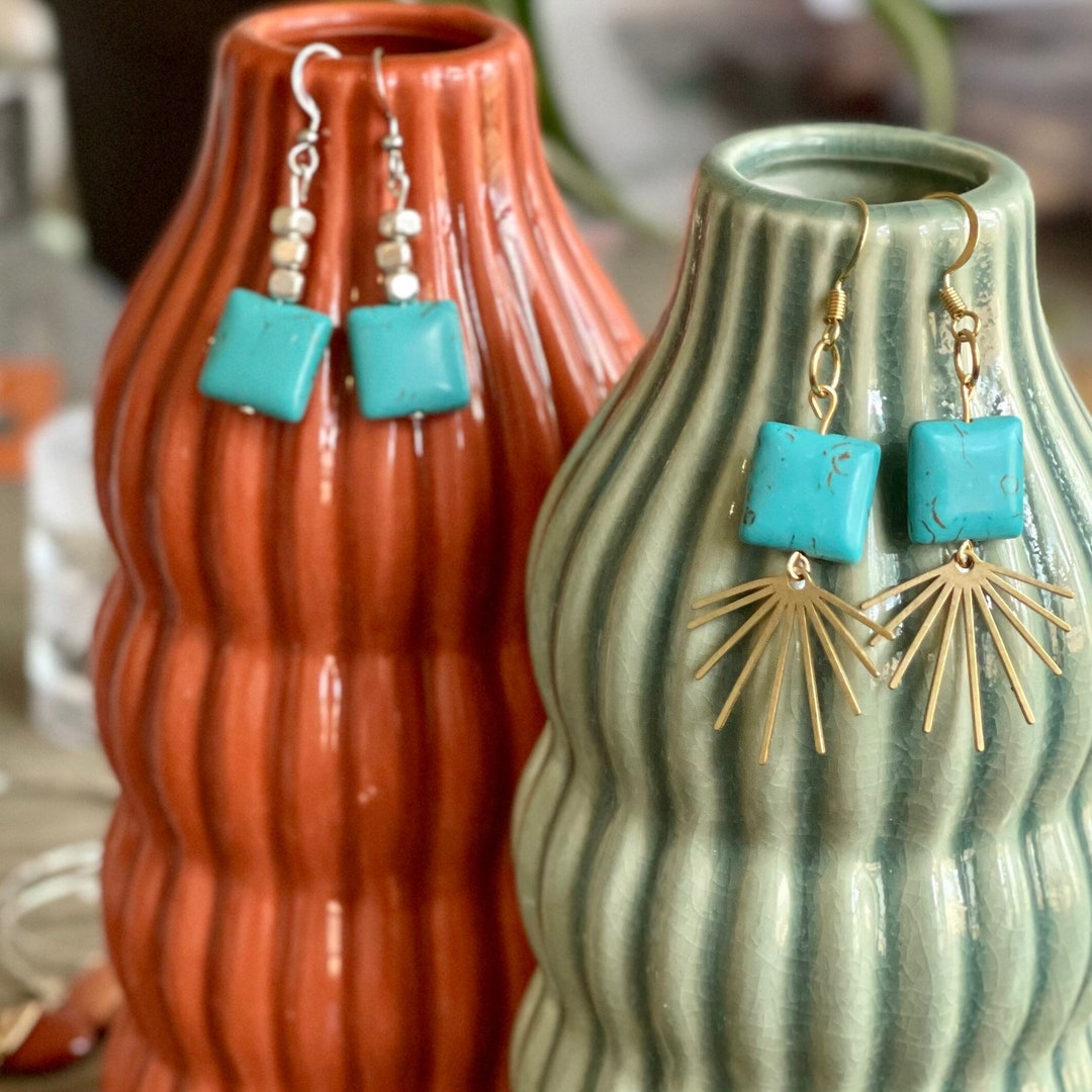 Square Turquoise Stone Element | Sun | Silver | Boho | Earthy ...