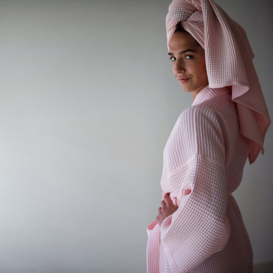 Pink Cotton Bathrobe, Cozy Soft Robe With Pockets, Sustainable Eco ...