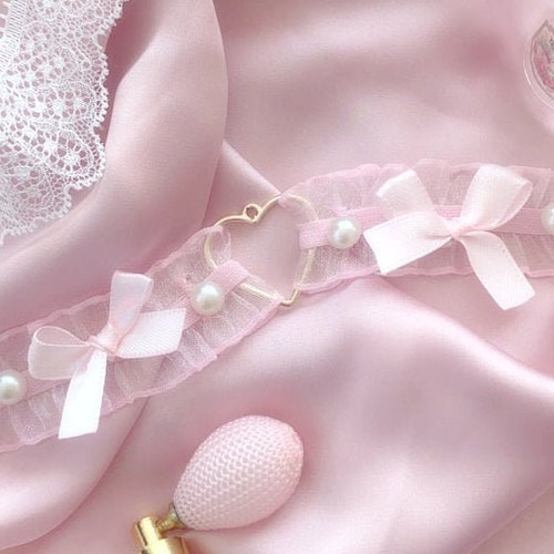 Baby Pink Ruffles Lace Choker Necklace Gold Heart Faux Pearl - Etsy