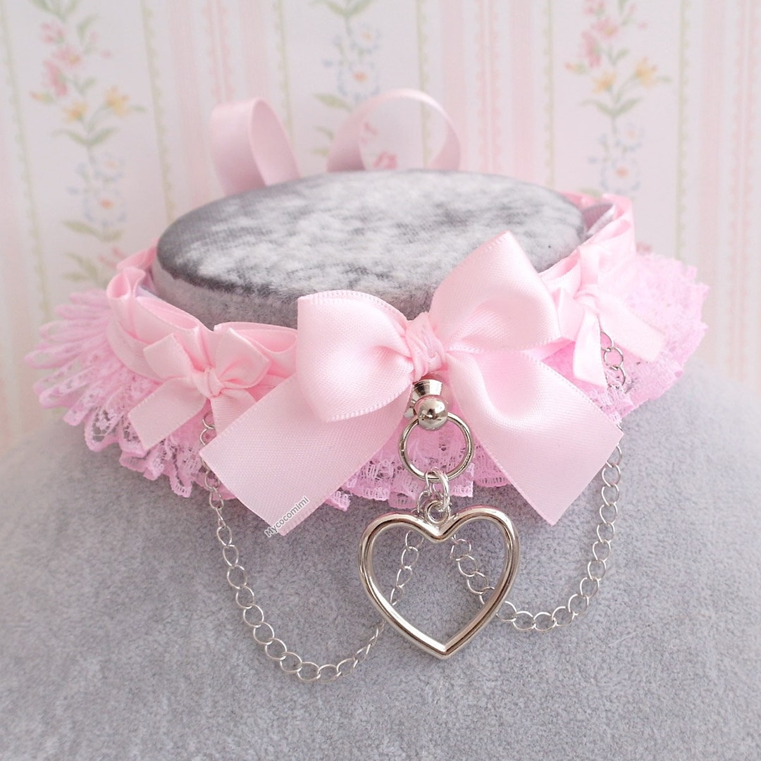 Baby Pink Choker Necklace , Kitten Pet Play Collar Gear , Satin Lace ...