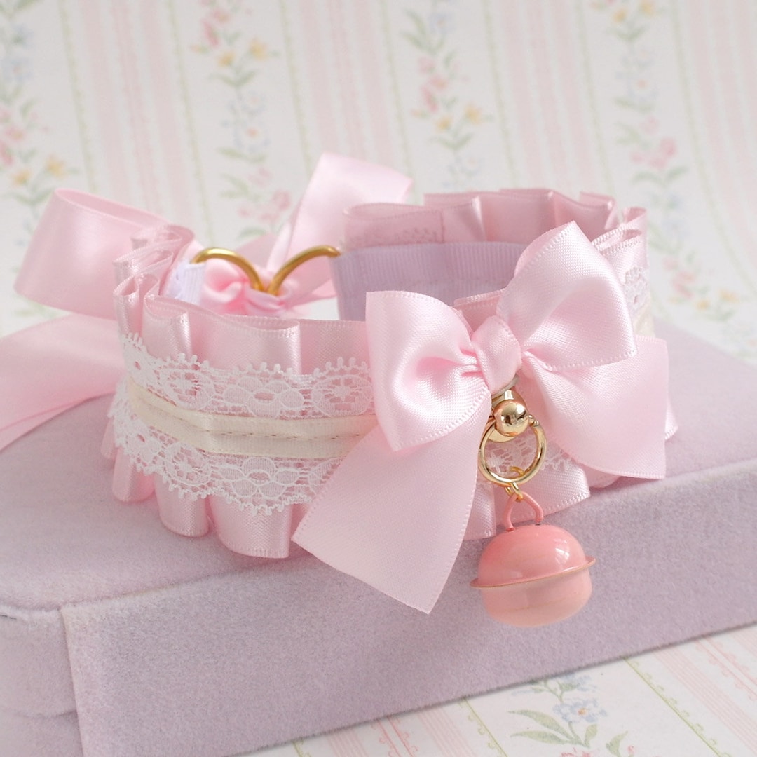 Lovely Powder Pink Satin Choker Necklace , Kitten Pet Play Collar ...
