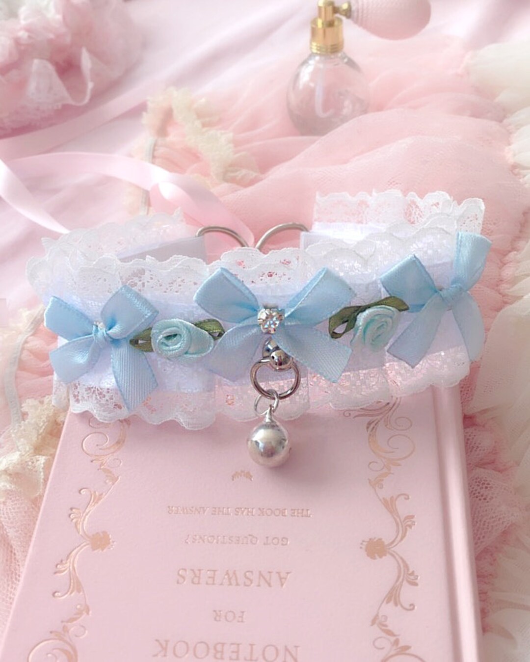 White Lace Kitten Pet Play Collar Choker Necklace Baby Blue - Etsy España
