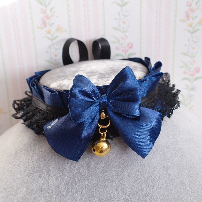 Navy Blue Satin Choker Necklace Kitten Pet Play Collar Gear - Etsy