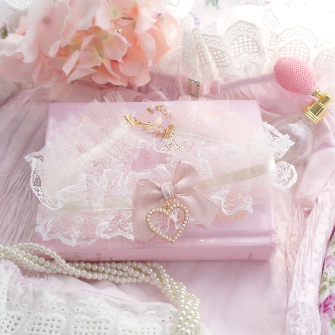 Romantic Core Beige Tulle Ruffles White Lace Choker Necklace Collar ...