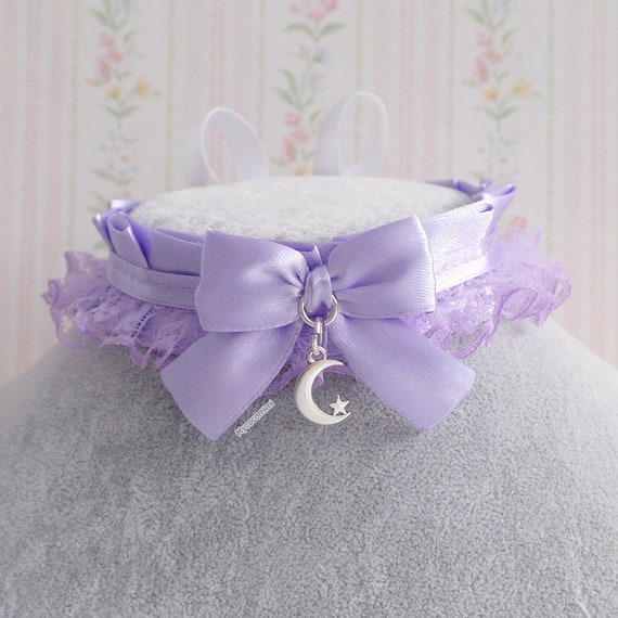 Lilac Purple Satin Choker Necklace Kitten Play Collar Lace - Etsy