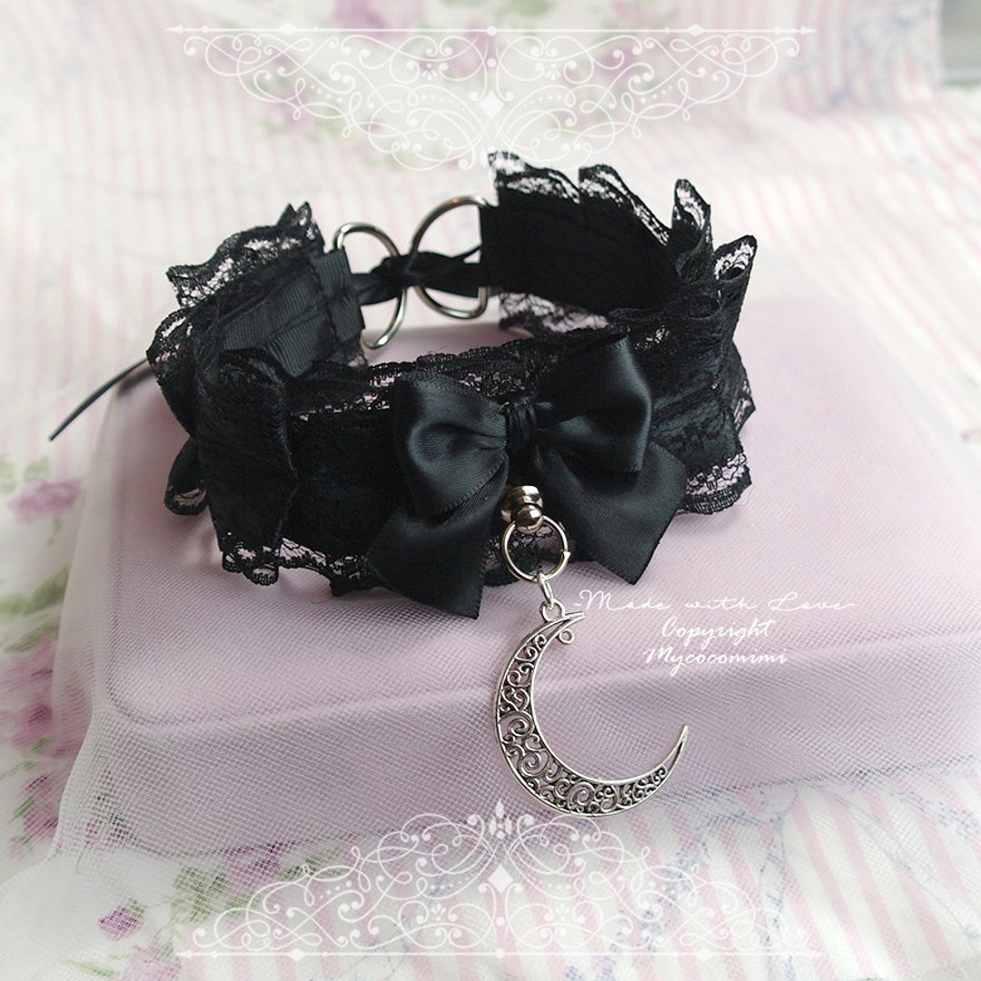 Collar Choker Necklace, Kitten Play Collar ,all Black Bow Bell Tug ...