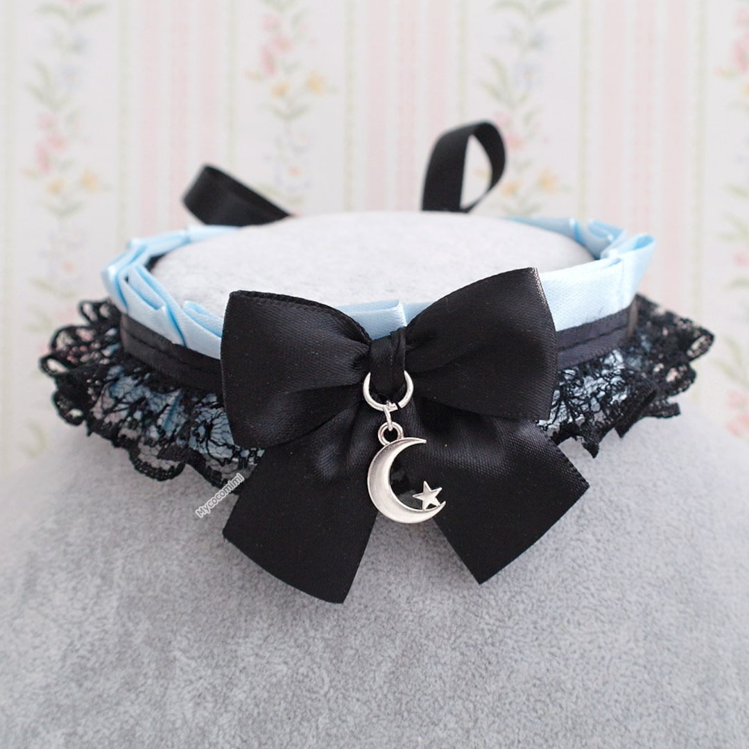 Baby Blue Satin Choker Necklace, Kitten Play Collar ,black Lace Little ...