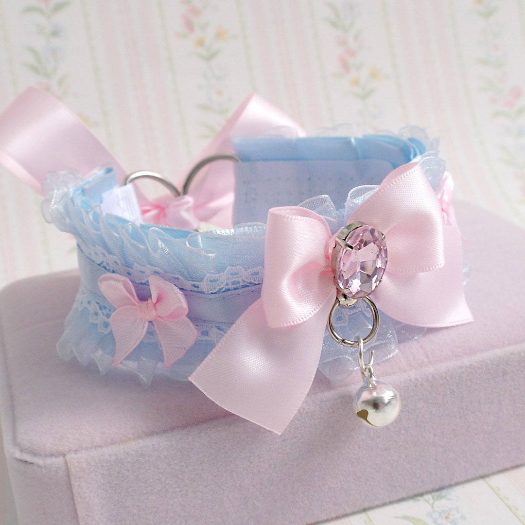 Dreamy Baby Blue Satin Choker Necklace , Kitten Pet Play Collar , Pink ...