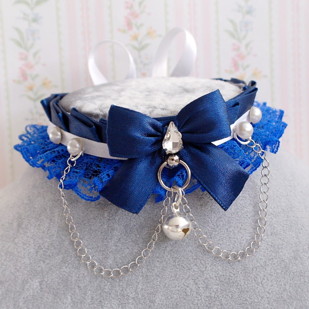 Navy Blue Satin Choker Necklace ,kitten Pet Play Collar Gear, With ...