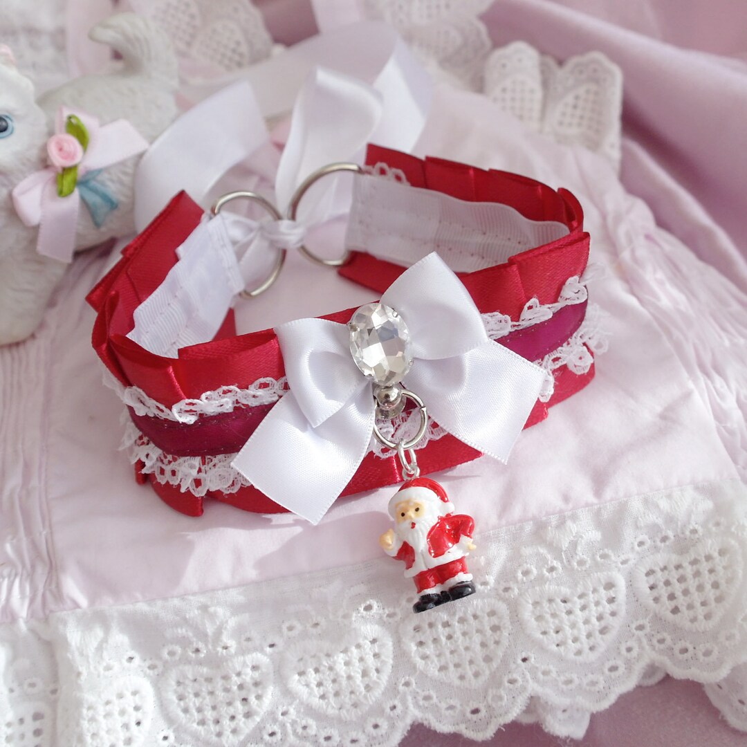 Santa Claus Christmas Red White Lace Choker Necklace Kitten - Etsy