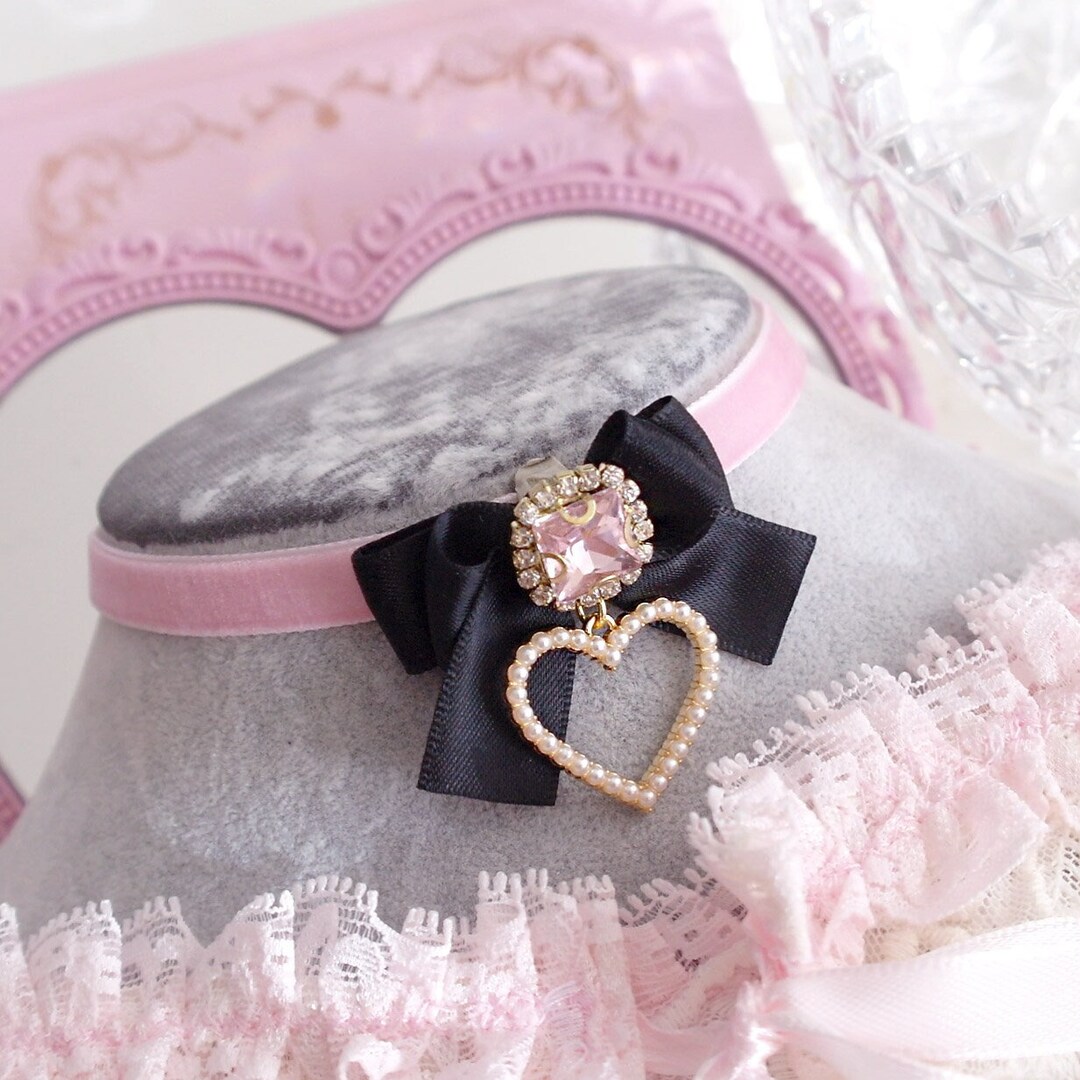 Luxury Bling Rhinestone Baby Pink Velvet Choker Necklace , Black Bow ...