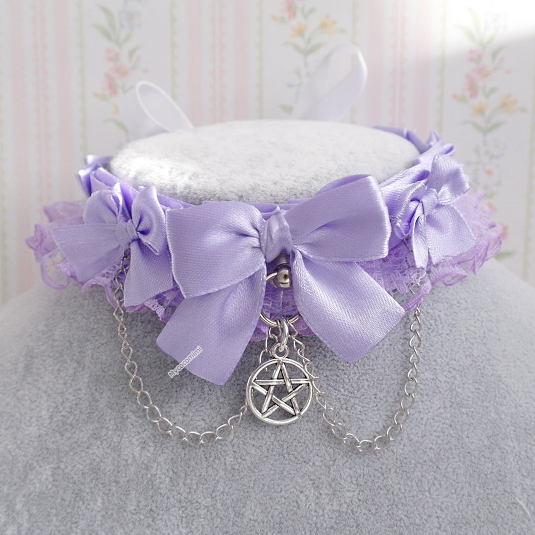 Pentagram Lilac Purple Satin Choker Necklace, Kitten Play Collar , Lace ...