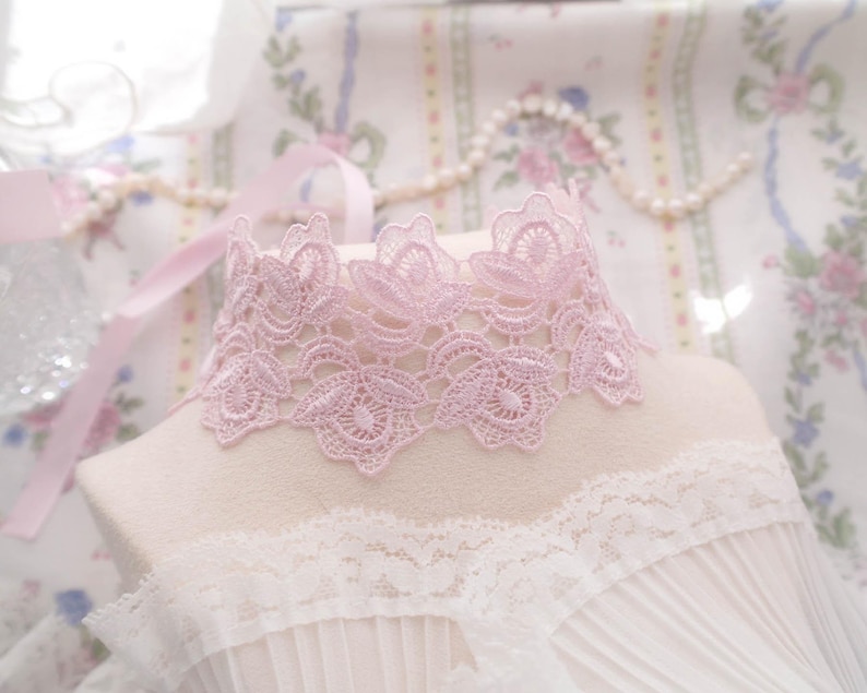 Coquette Pretty Baby Pink Floral Flower Lace Choker ,satin Tie Back ...