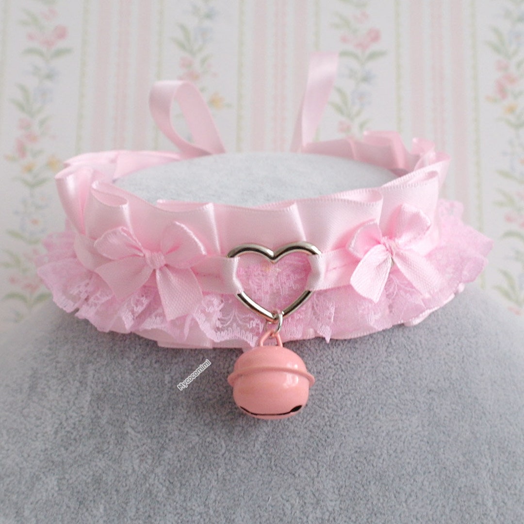 All Pink Lace Kitten Pet Play Collar Choker Necklace Bow Heart Bell ...
