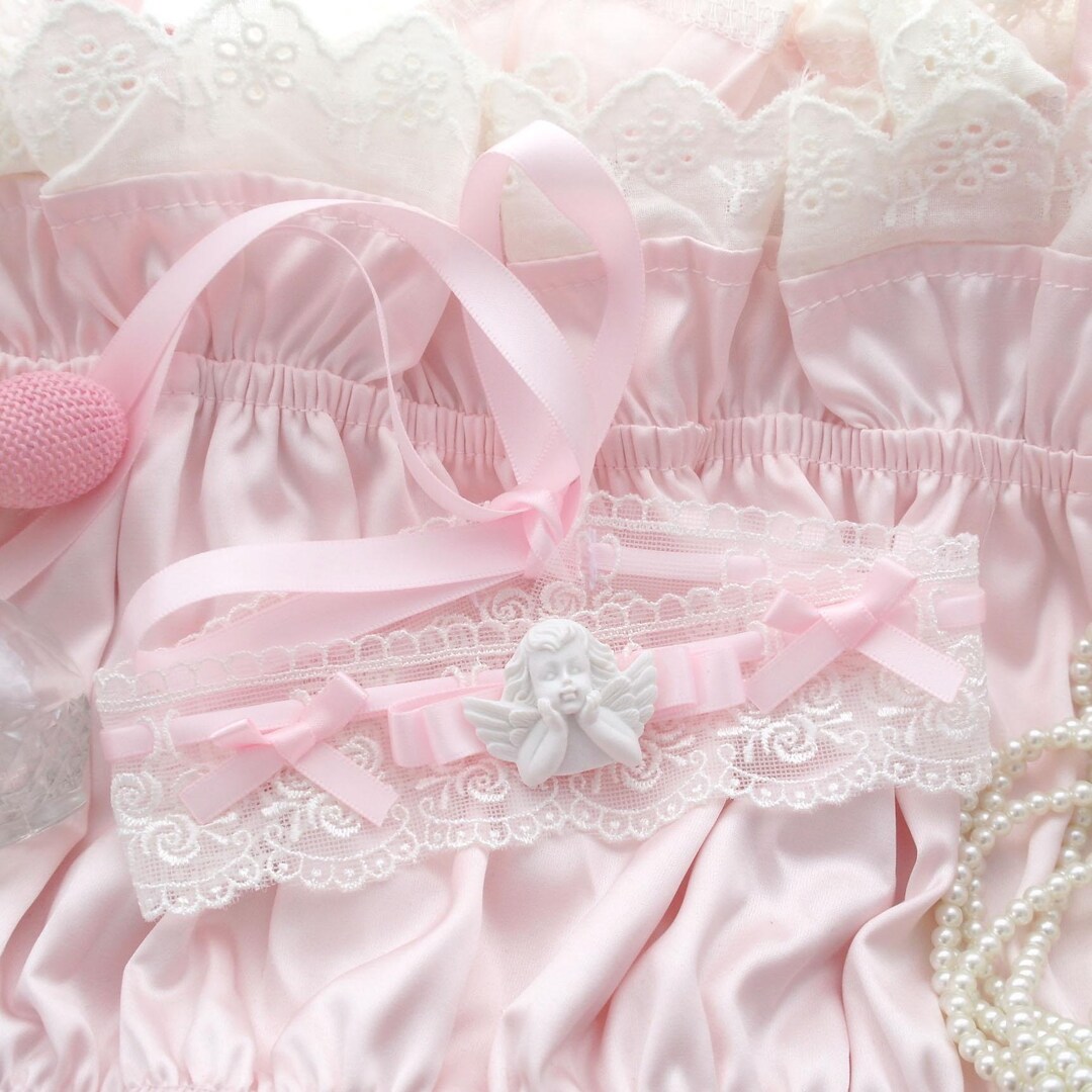 Rococo Romantic Cherub Angel White Lace Baby Pink Bow Collar Wide ...