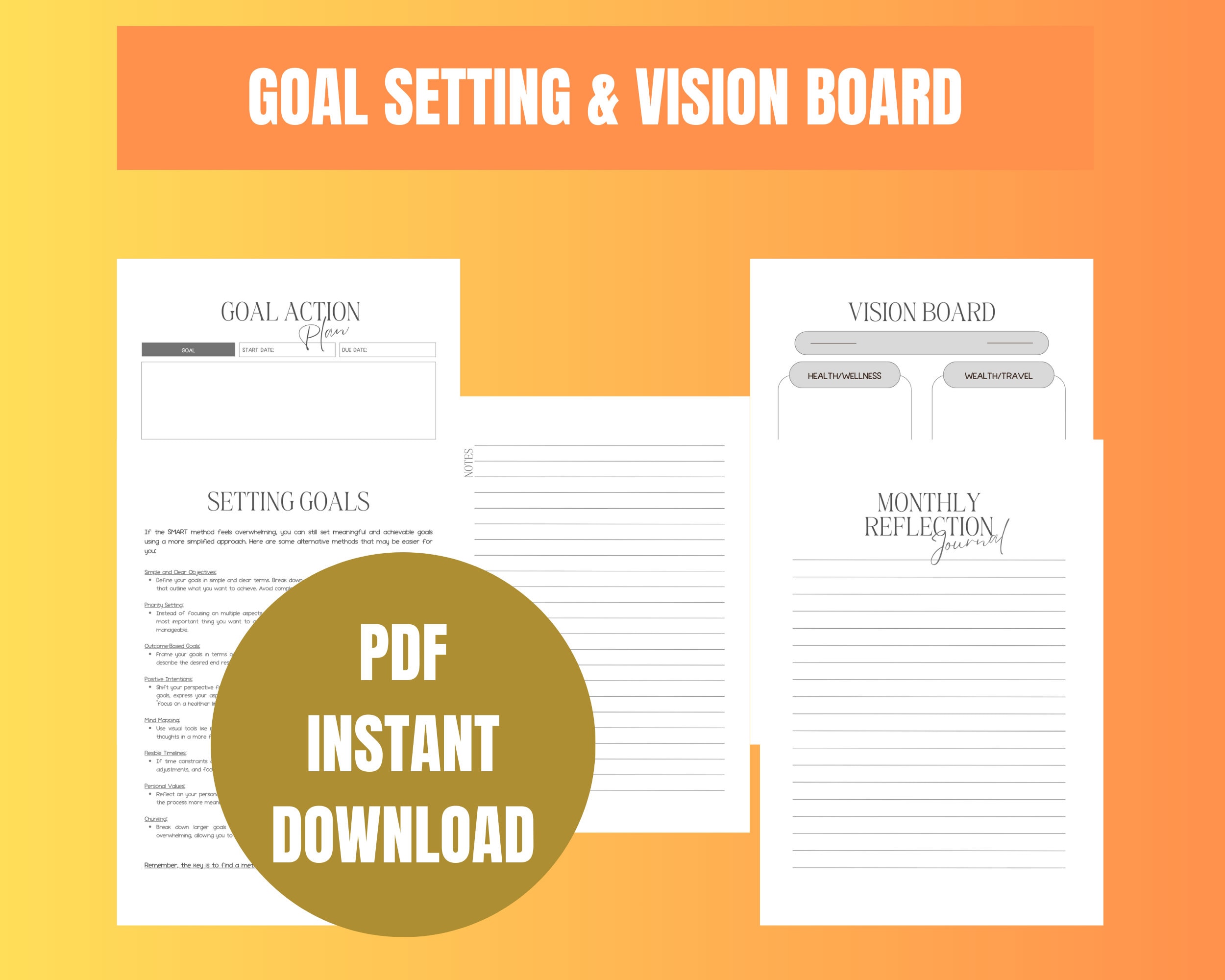 Goal Planner Printable, Goal Setting and Tracker, Productivity Planner ...