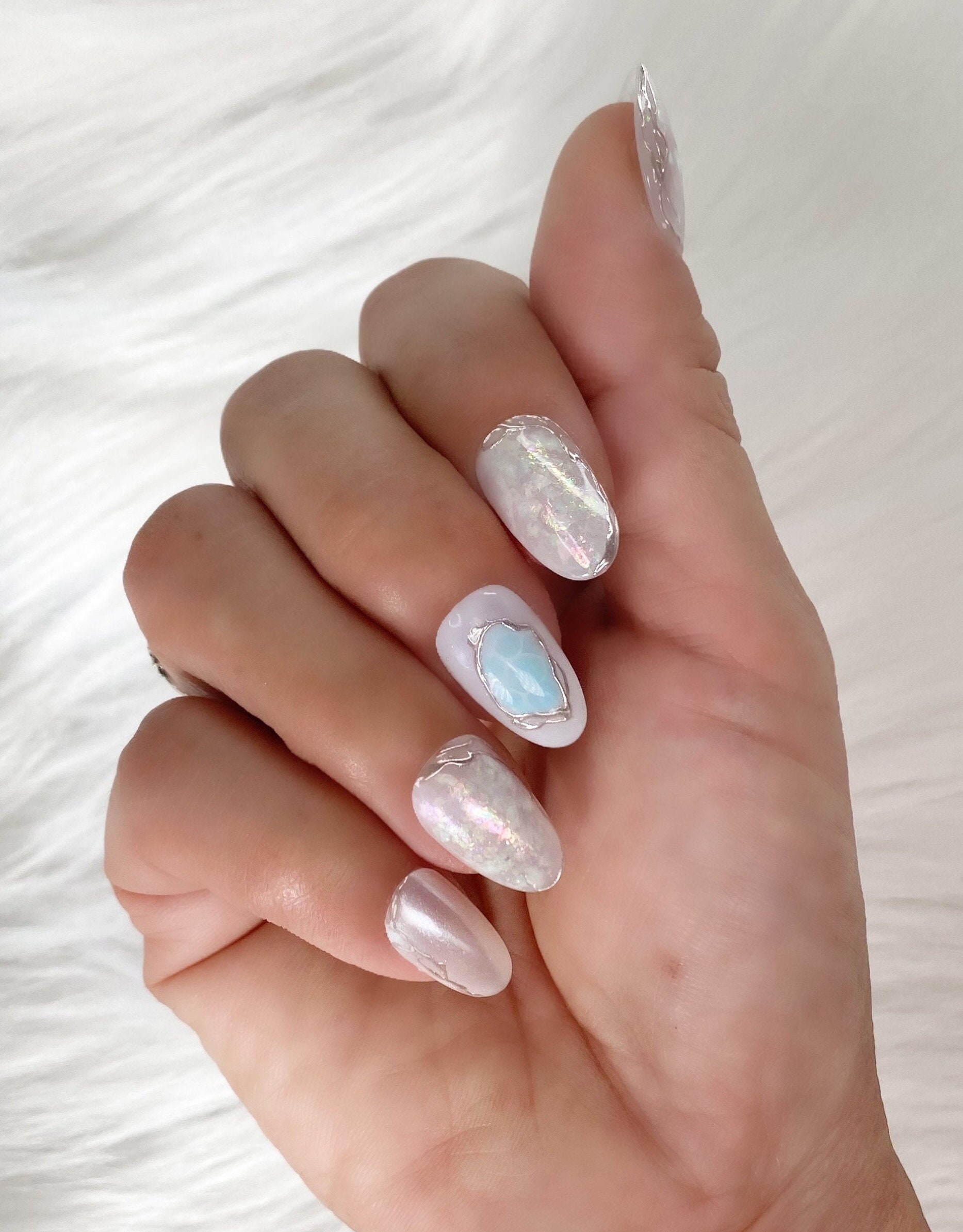 Opal Real Mother of Pearl Ocean Custom Hand Painted Reusable Press on ...