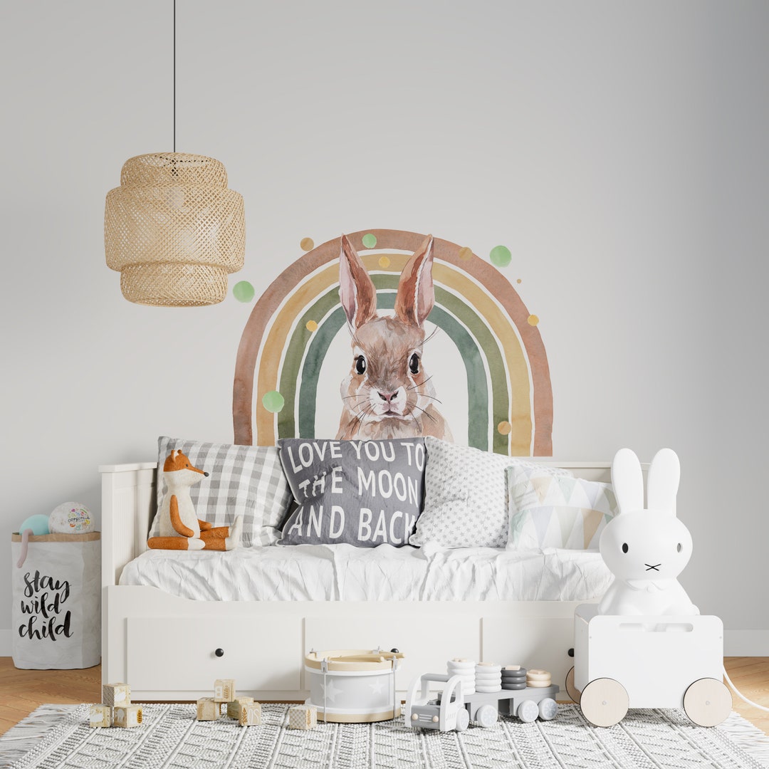 Bunny Wall Decal, Bunny Stickers, Rabbit Wall Stickers, Rainbow Wall ...