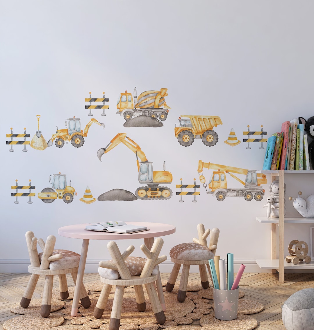 Excavator Wall Decor, Kids Transport Wall Decal, Vehicle Wall Sticker ...