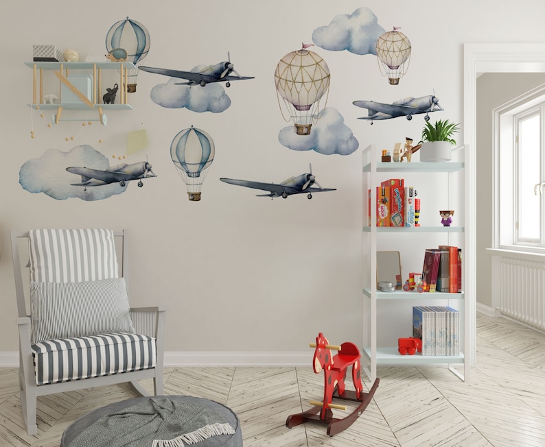 Plane Wall Decal Boys Wall Decal. Airplane Decor Hot Air - Etsy