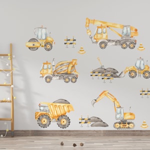 Excavator Wall Decor, Kids Transport Wall Decal, Vehicle Wall Sticker ...