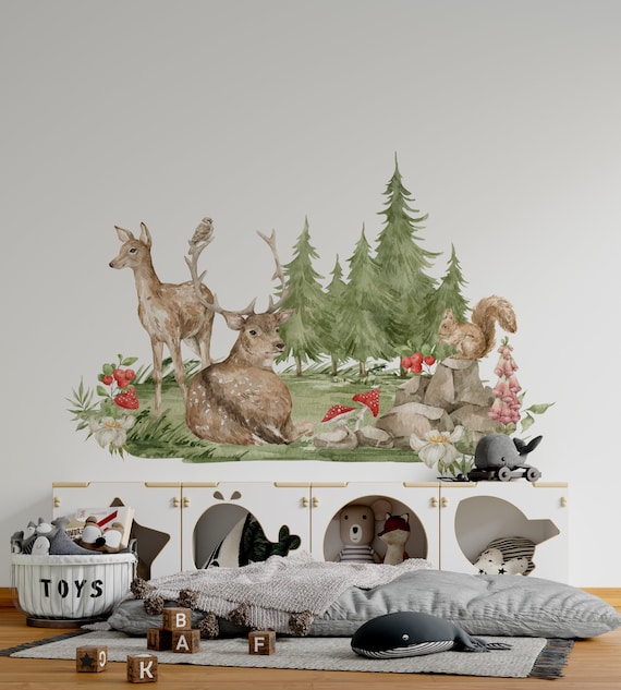 Forest Wall Decals Forest Wall Mural Woodland Decal | Etsy