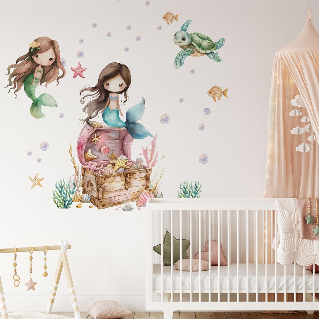 Mermaid Wall Decal, Ocean Wall Decals, Mermaid Wall Stickers, Nursery ...