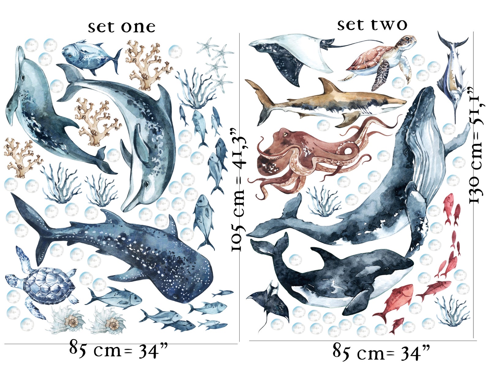 Ocean Animals Wall Decal for Kids and Nursery Sea Animals - Etsy