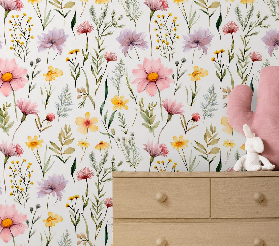 Pastel Floral Wallpaper for Nursery Room Peel and Stick, Girls Room ...