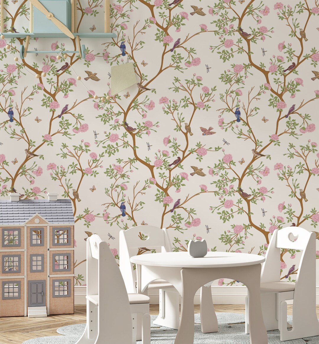Floral Wallpaper, Chinoiserie Wallpaper, Removable Wallpaper, Peel ...