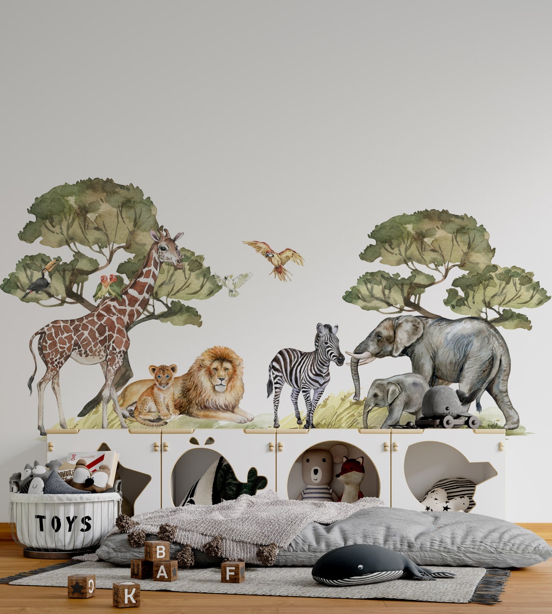 Safari Wall Decal Big Set, Savanna Wall Decal for Kids, Safari Nursery ...