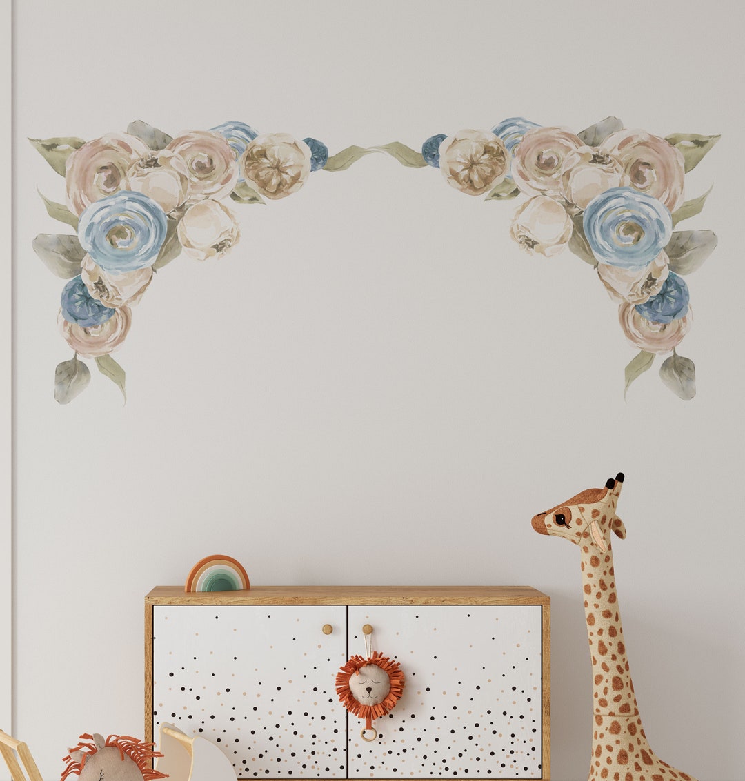 Blue Flower Wall Decor, Flower Wall Decal, Nursery Flower Decor, Floral ...