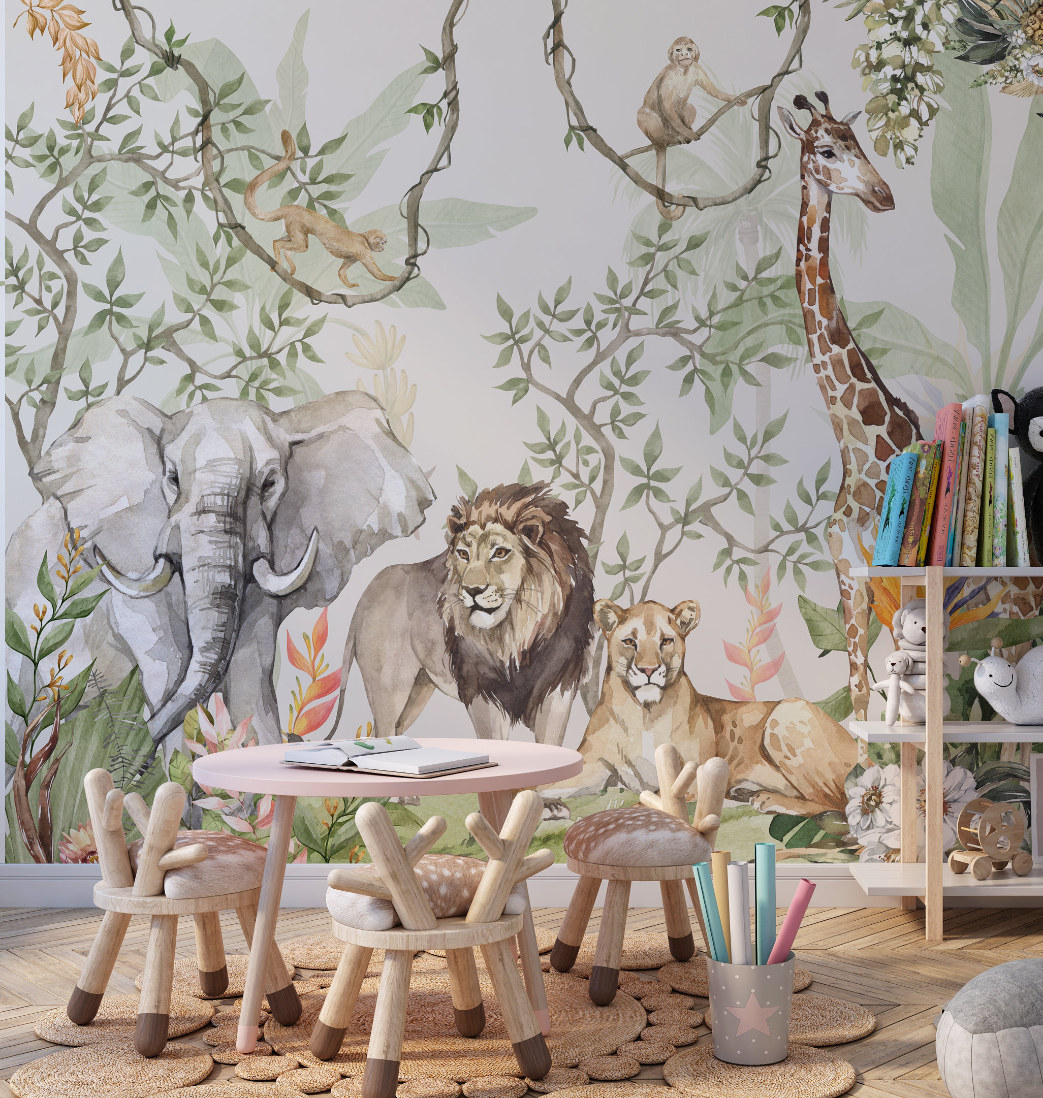 Safari Customized Wallpaper for Children With Animals Jungle Wall Mural ...