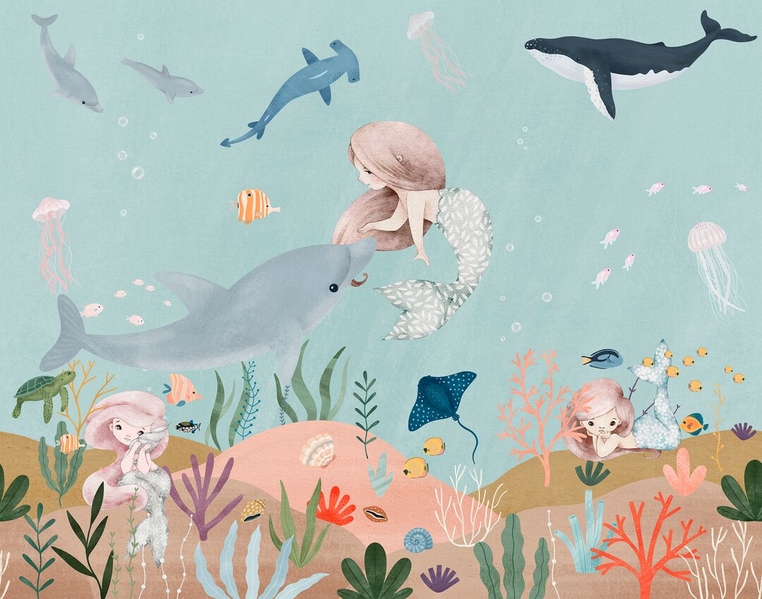 Mermaid Wallpaper, Mermaid Wallpaper Mural, Sea Life Wallpaper, Ocean ...