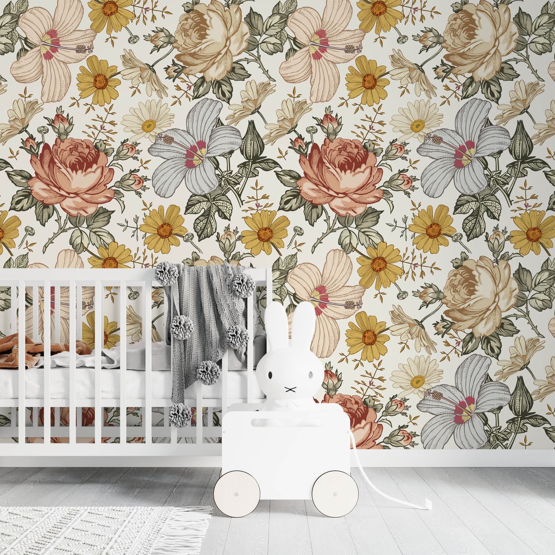 Baby Girl Wallpaper, Floral Wallpaper, Floral Removable Wallpaper ...