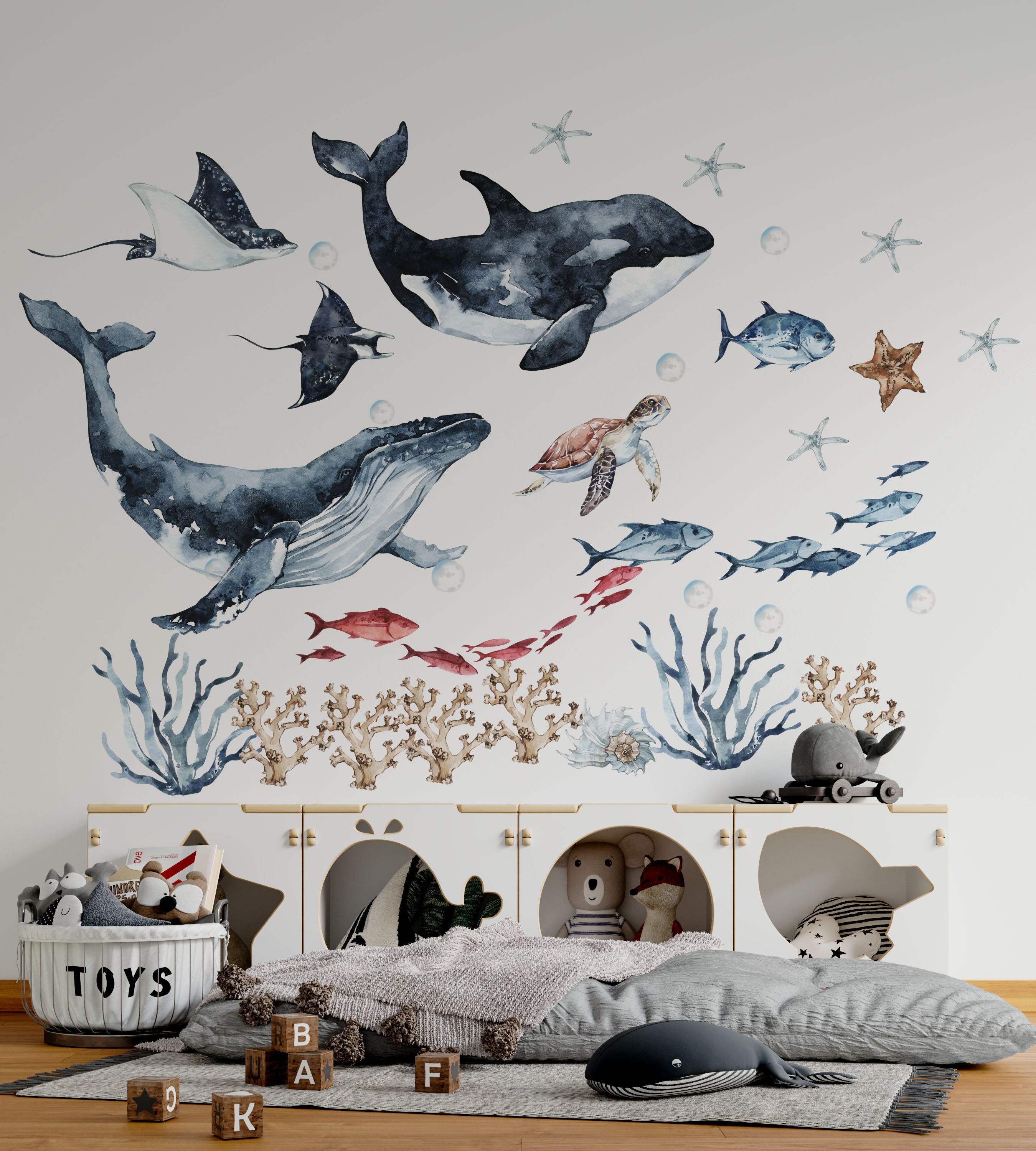 Ocean Animals Wall Decal for Kids and Nursery, Shark Wall Decals, Ocean ...